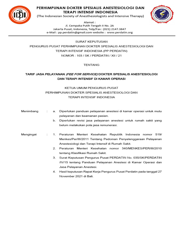 SK 103 - Tarif Pelayanan Jasa DSpAn FINAL | PDF