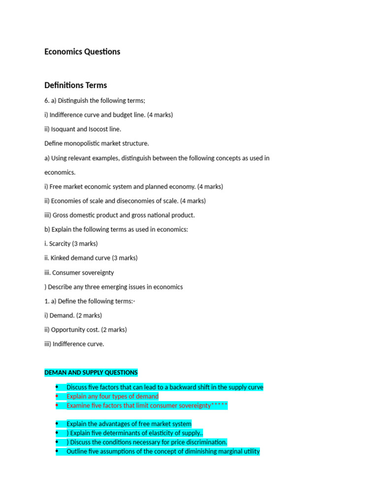 Economics Question And Answer | PDF | Cost Of Living | Inflation