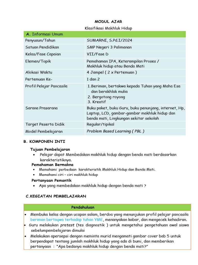 Modul Ajar RPP Ipa Klasifikasi | PDF