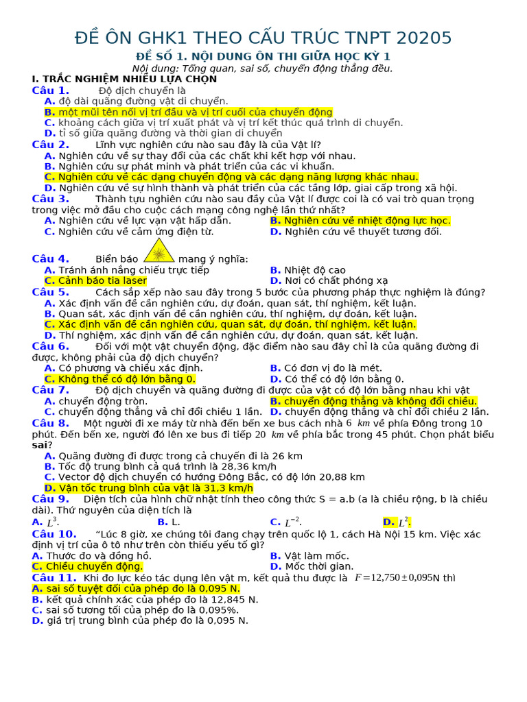 10 Đề Ôn Ghk1 - Hk1 Theo Cấu Trúc Tnpt 20205 | PDF