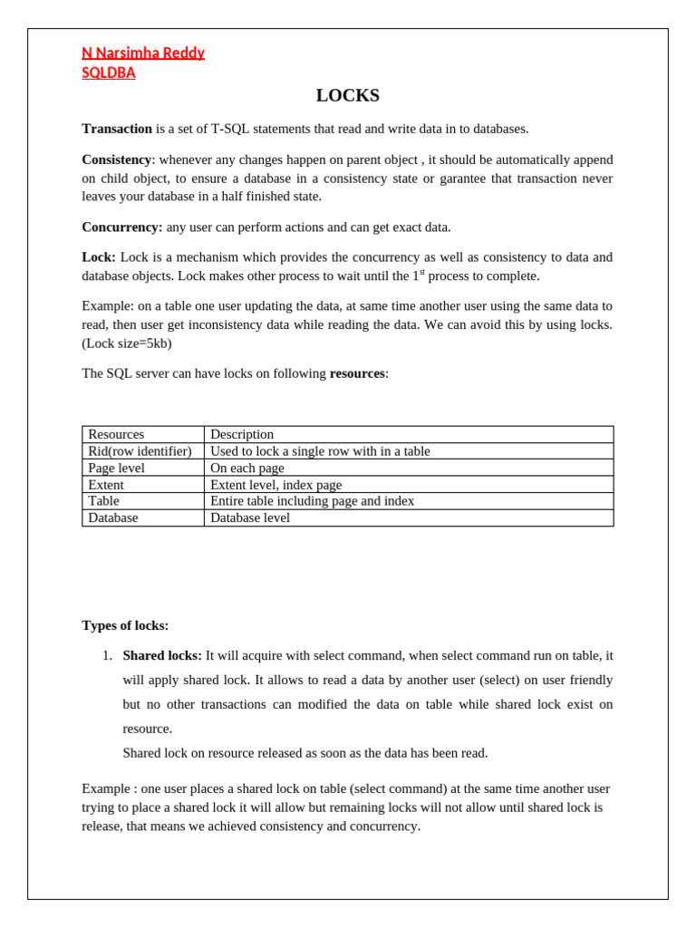 Locks Isolation Levels Deadlocks DAC Table Partition Compression Waittypes Counters Etc | PDF ...