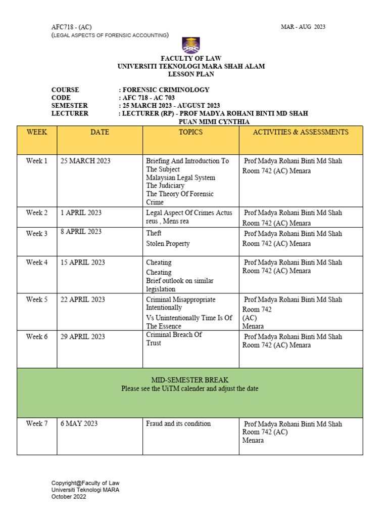 Lesson Plan - Afc 718-Ac-25march 2023-Aug 2023 | PDF | Crimes | Crime ...