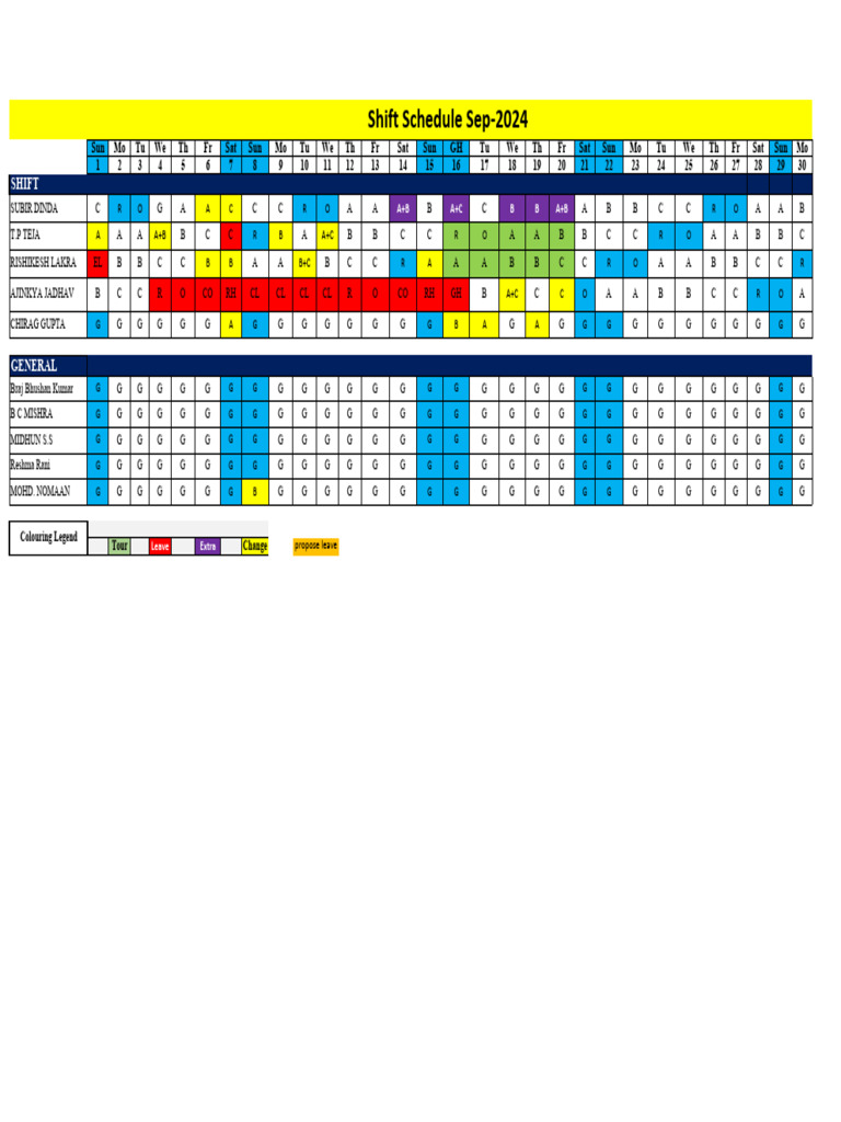 Shift Schedule September 2024 | PDF