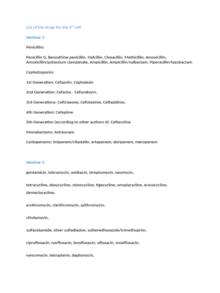 List of Drugs For The Fourth Coll Prescriptions | PDF | Self-Improvement | Science & Mathematics