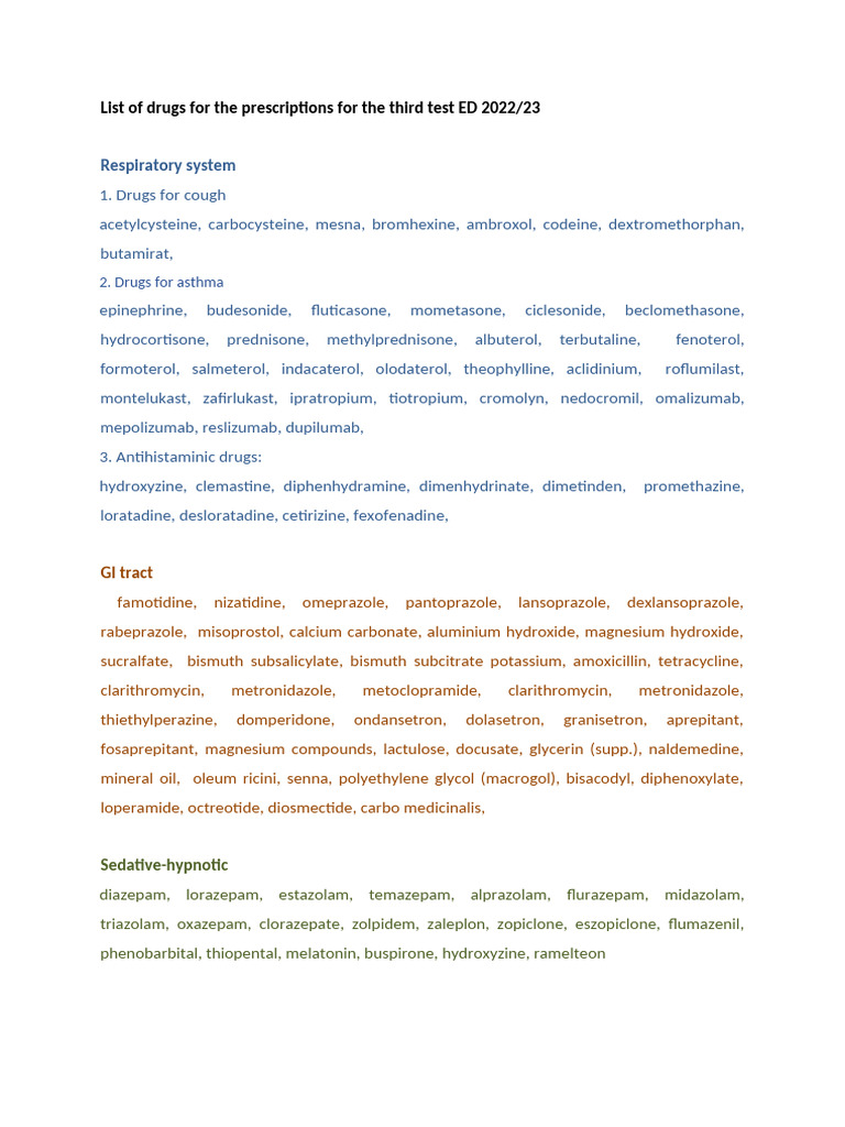 List of Drugs For The Third Coll Prescriptions | PDF | Drugs | Medical ...
