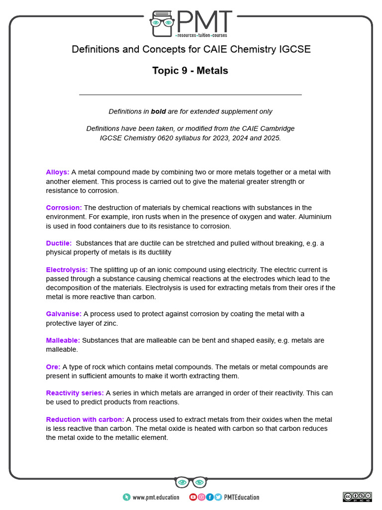 Topic 9 Metals | PDF