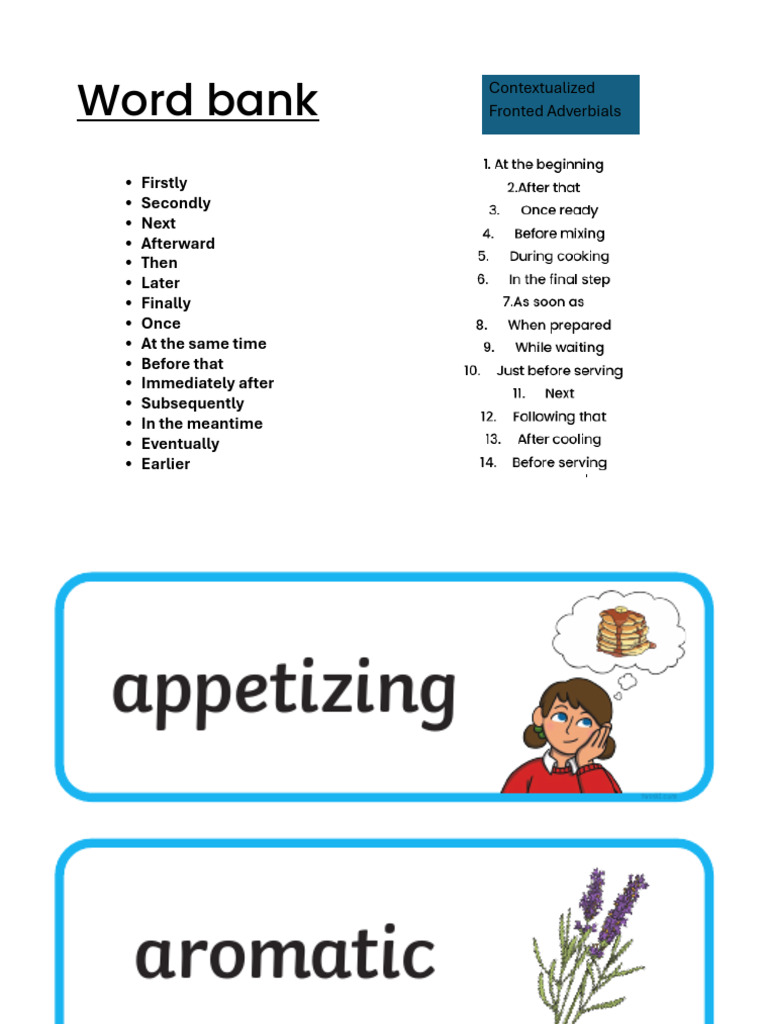 Word Bank: Contextualized Fronted Adverbials | PDF | Cooking, Food & Wine