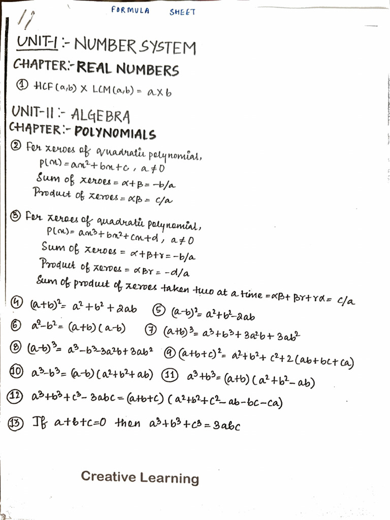 All Formula Set Class 10 Mathematics | PDF