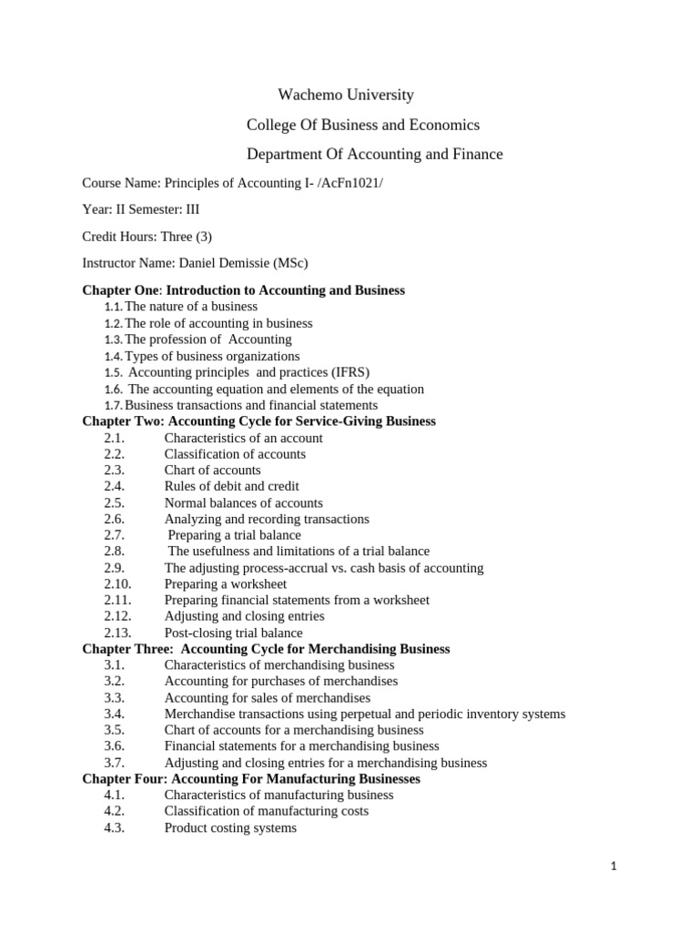 Principles of Accounting-I Course Outline | PDF | Debits And Credits ...