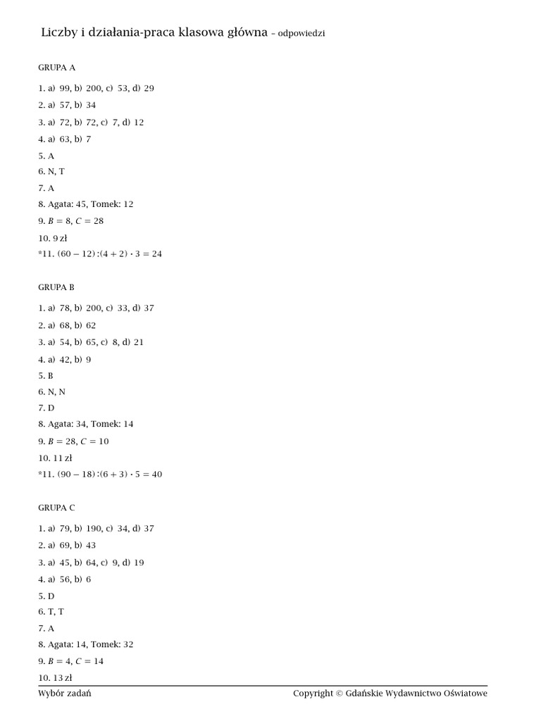 Praca Klasowa G+é+ Wna Odpowiedzi | PDF