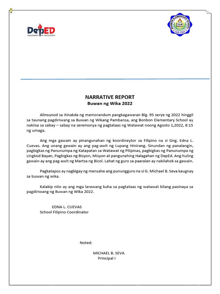 narrative report in Filipino.docx | PDF