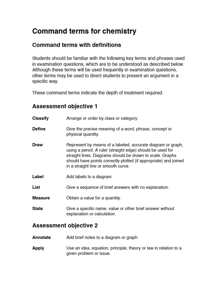0. Command terms Chemistry | PDF | Reason | Concept