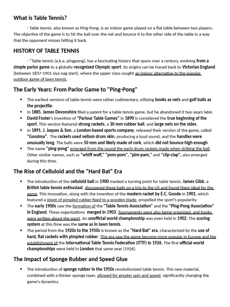 History of Table Tennis | PDF | Table Tennis | Summer Sports