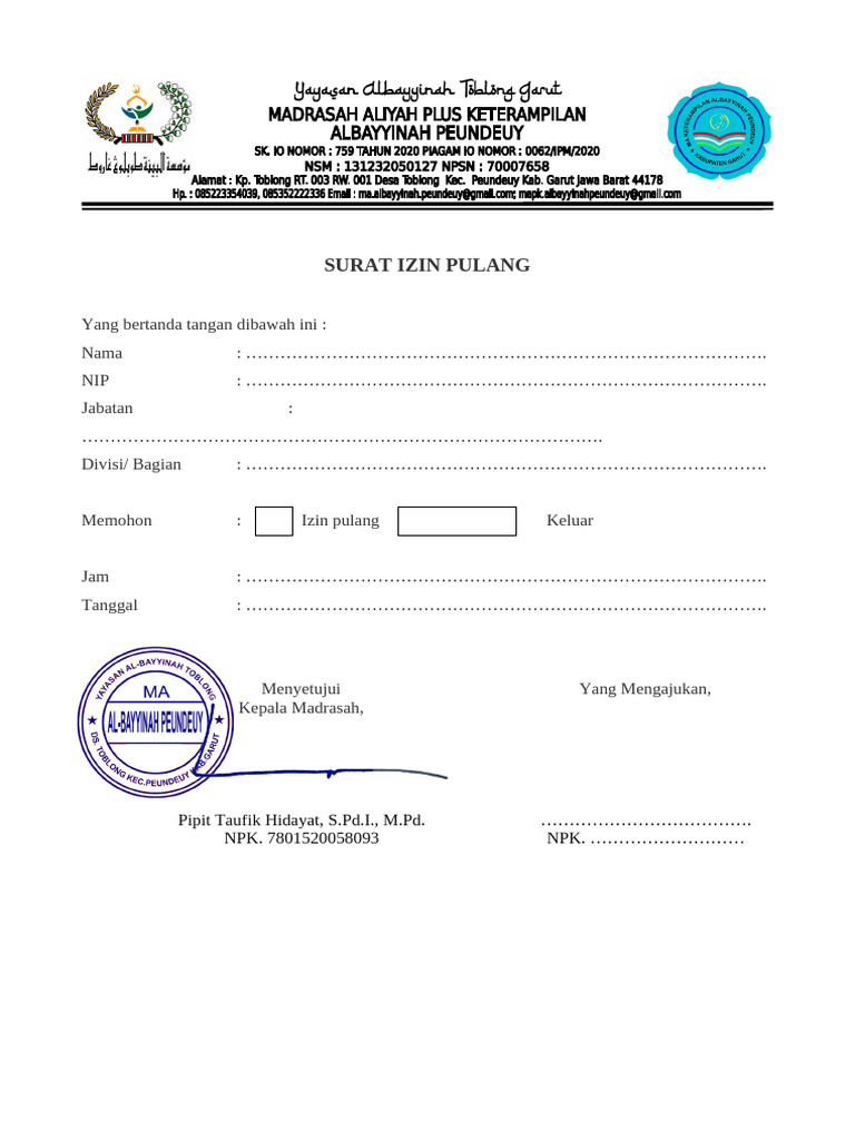 2.17. Contoh Format Surat Izin Pulang | PDF