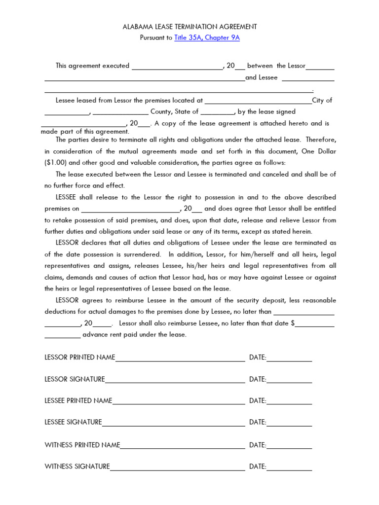 Alabama Lease Termination Agreement | PDF | Lease | Business Law