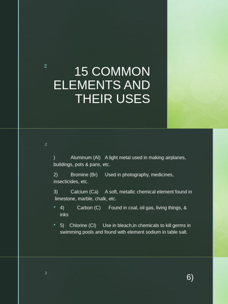15 Common Elements and Their Uses | PDF | Science & Mathematics ...