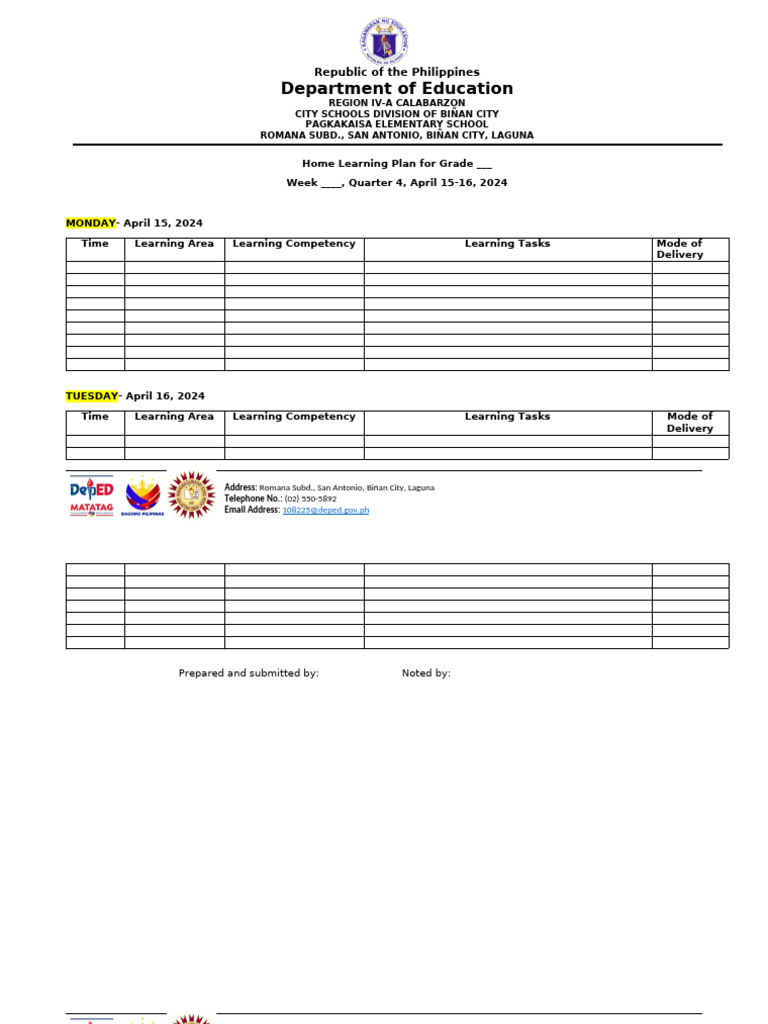 Daily Home Learning Plan | PDF