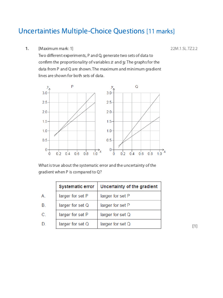 Uncertainties Multiple-Choice Questions | PDF | Thermometer ...