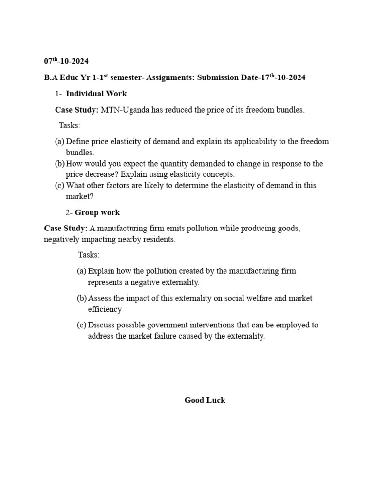 Basic MicroEconomic Coursework - Qns For B.A Educ Stds - 07th-10-2024 | PDF