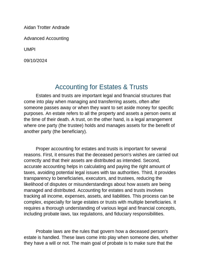 Accounting For Estates & Trusts | PDF | Probate | Will And Testament