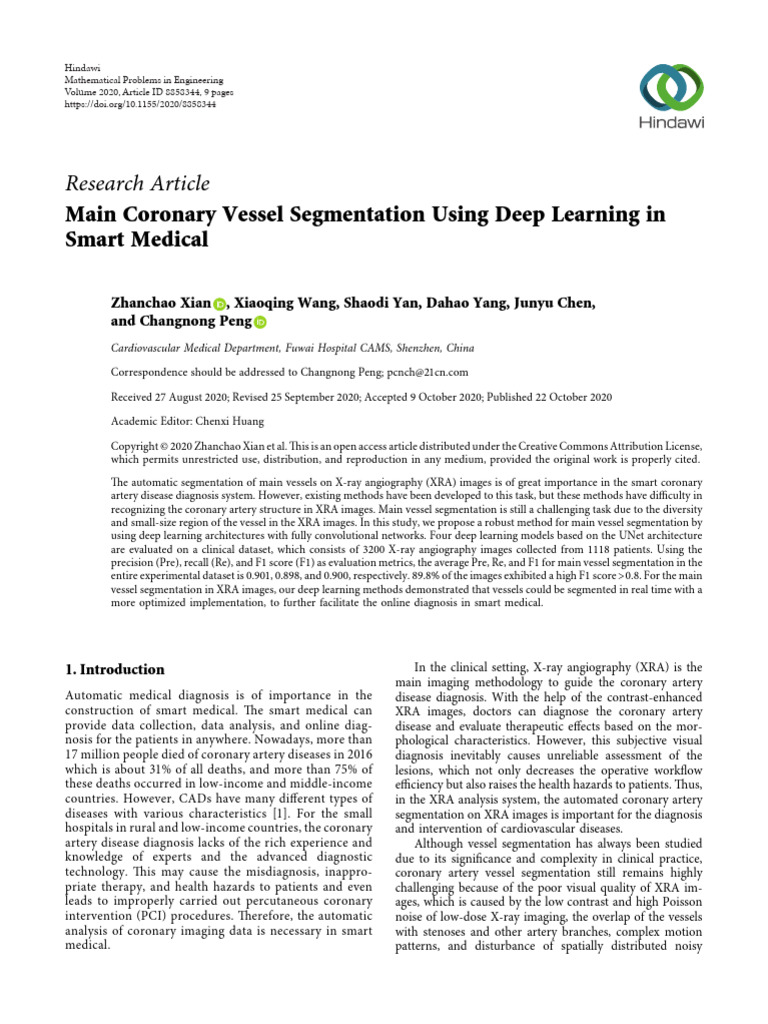 Main Coronary Vessel Segmentation Using Deep Learning in Smart Medical ...