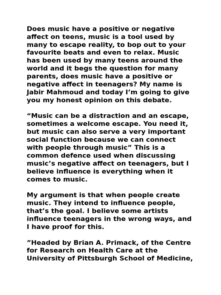 Does Music Have A Positive or Negative Affect On Teens Ababababab | PDF ...