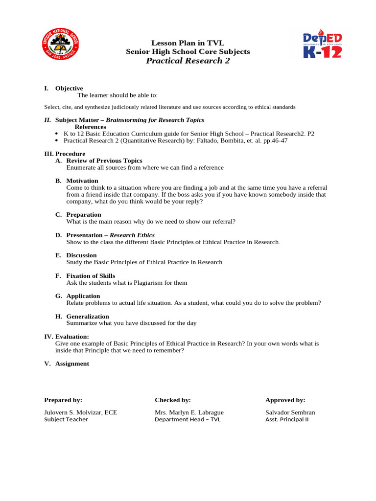 Lesson Plan in Practical Research | PDF