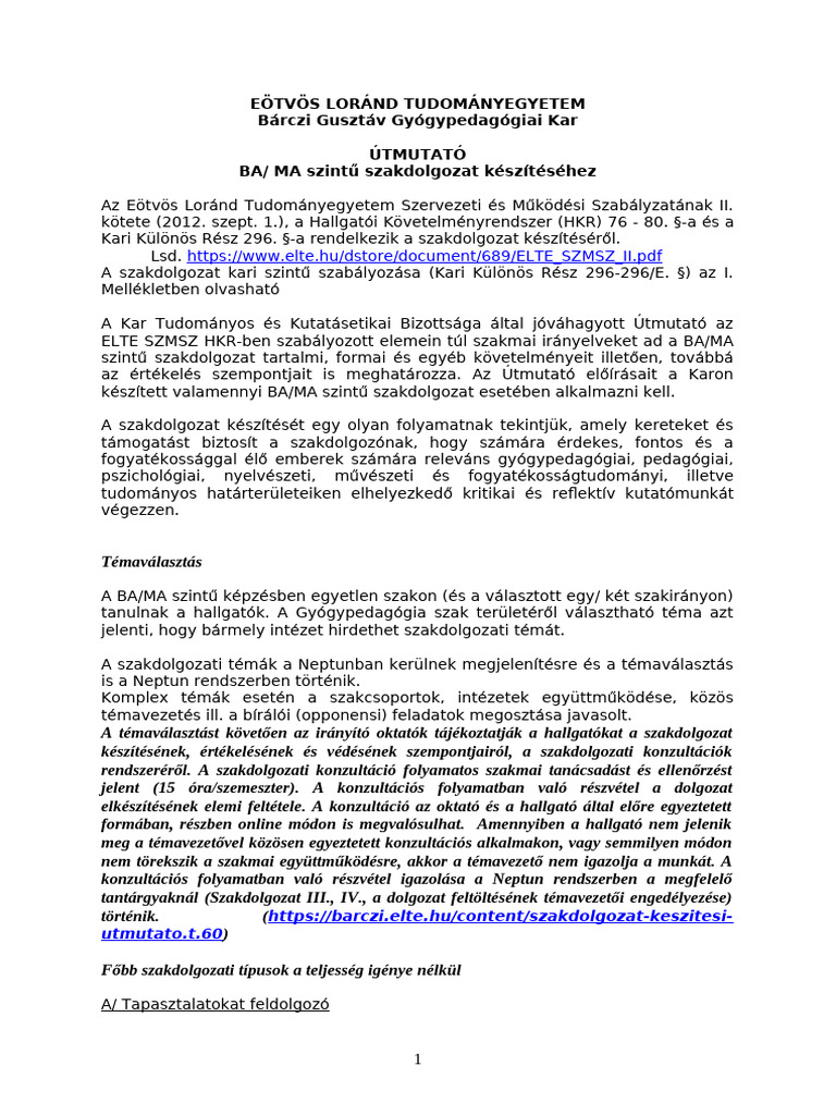 Szakdolgozati Útmutató | PDF