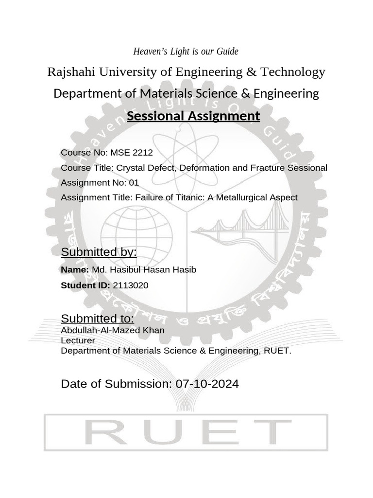 Sessional Assignment: Department of Materials Science & Engineering ...