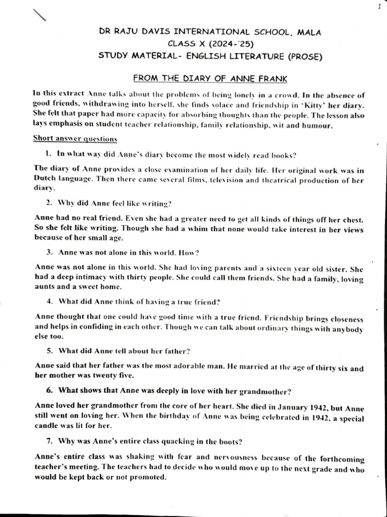 From The Diary of Anne Frank | PDF | Anne Frank