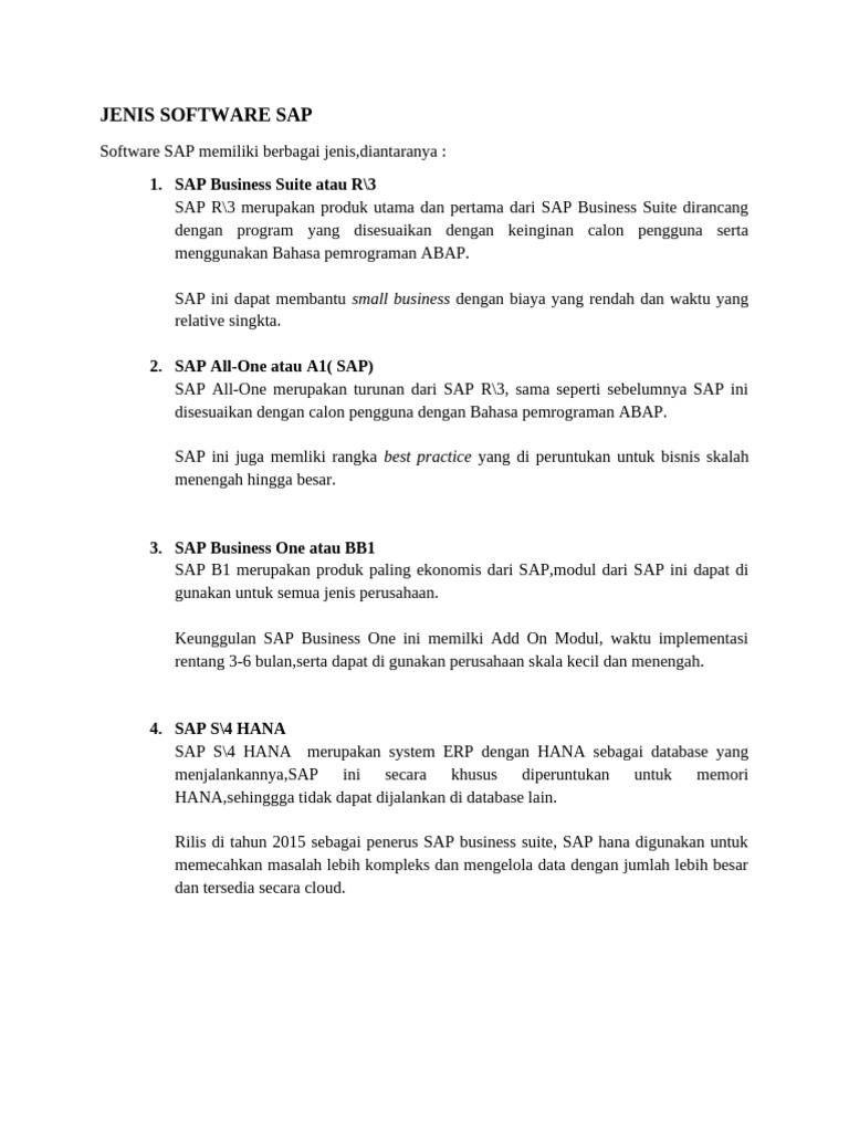 JENIS SOFTWARE SAP | PDF