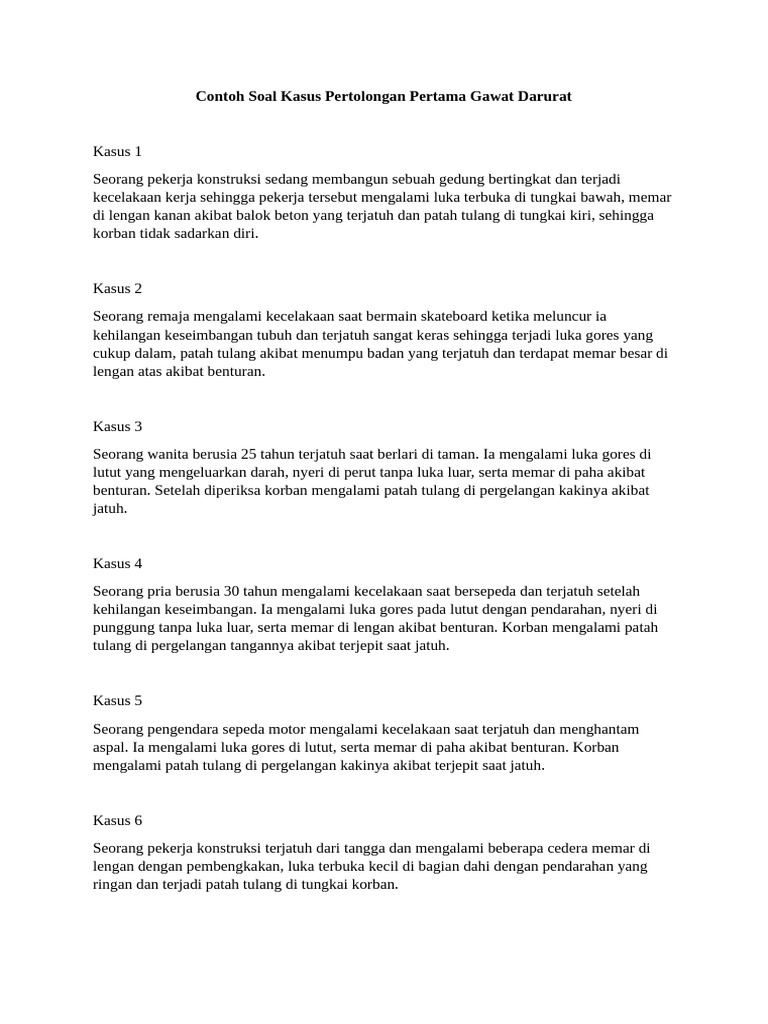 Contoh Soal Kasus Pertolongan Pertama Gawat Darurat (PPGD) | PDF | Olahraga & Rekreasi