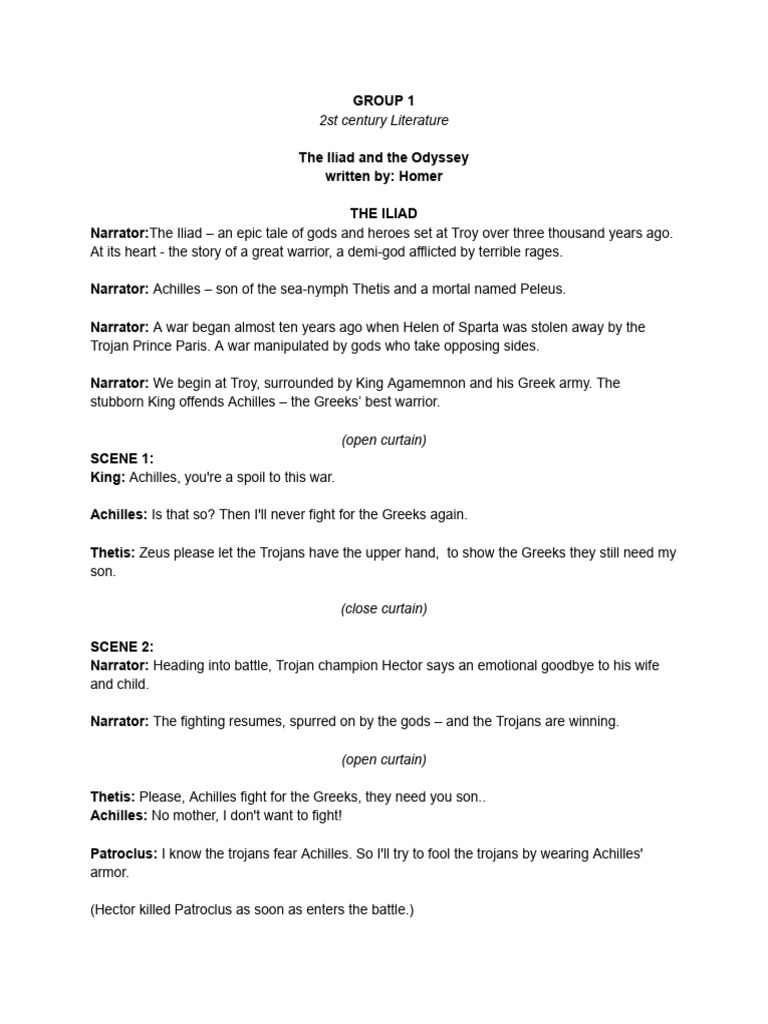 The Iliad and The Odyssey Script | PDF | Iliad | Achilles