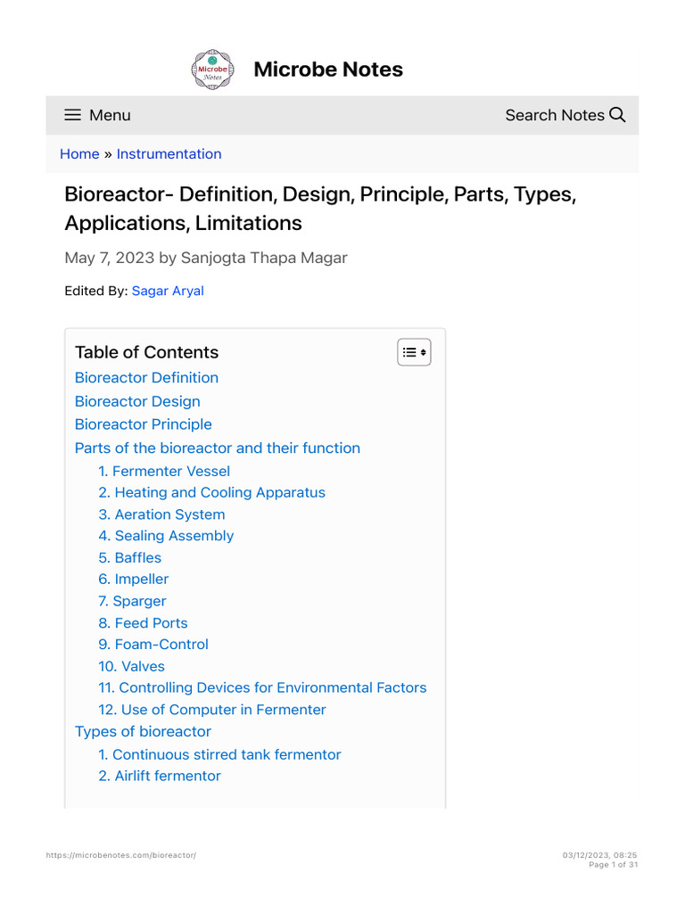 Bioreactor - Definition, Design, Principle, Parts, Types, Applications ...