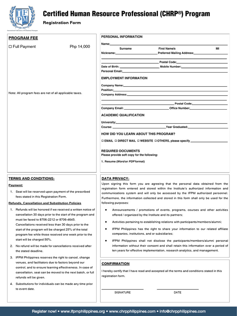 Chrp-2024-Registration Form F2F | PDF