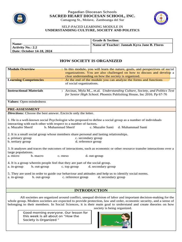 UCSP 2.2 - How Society Is Organized | PDF | Social Network | Psychology