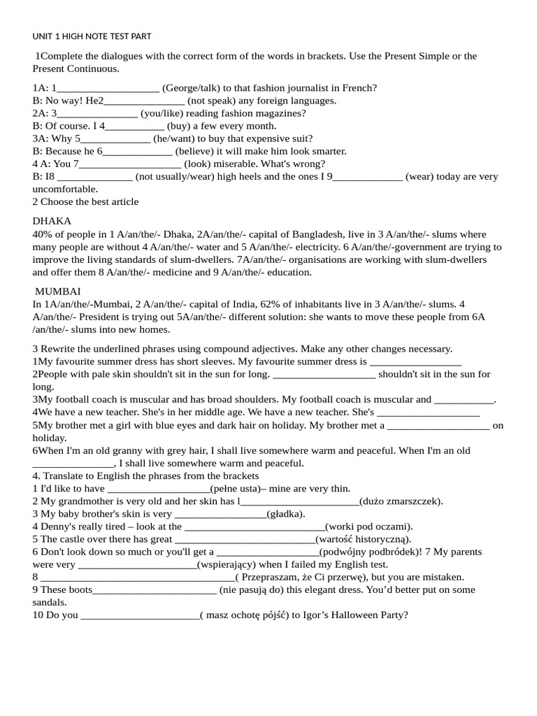 Unit 1 High Note Test Part | PDF | Linguistics