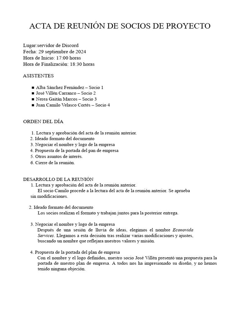 Acta - Reunion - Proyecto 3 | PDF