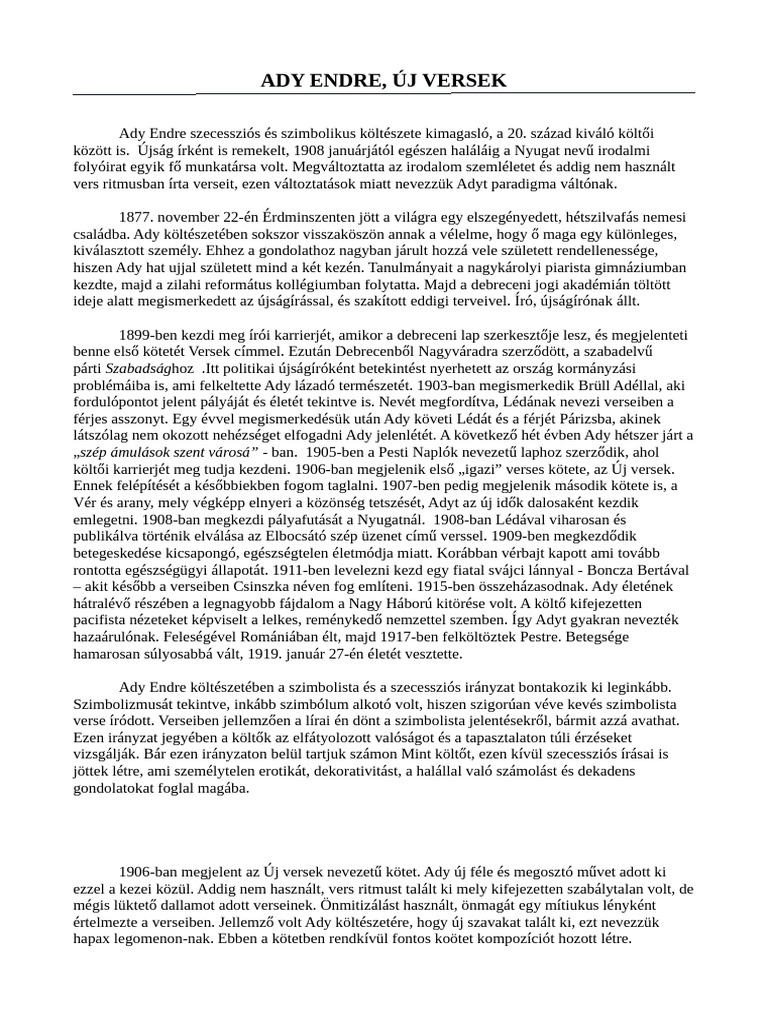 Ady Endre, Új Versek | PDF