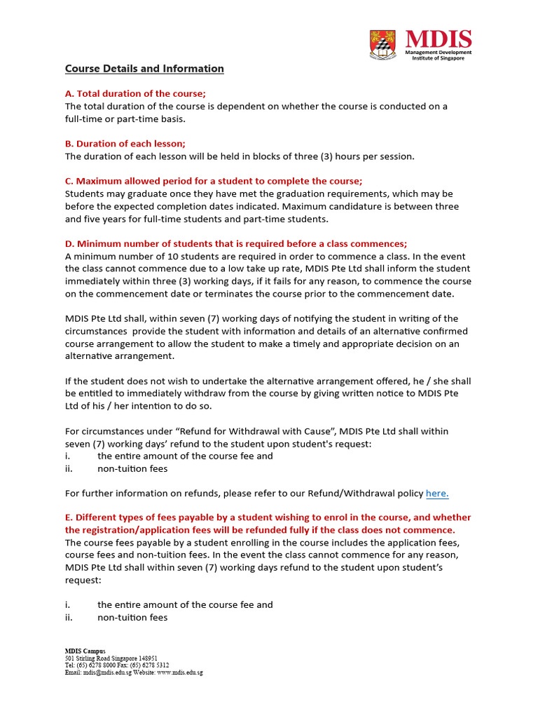Mdis Course Details and Information | PDF | Finance & Money Management