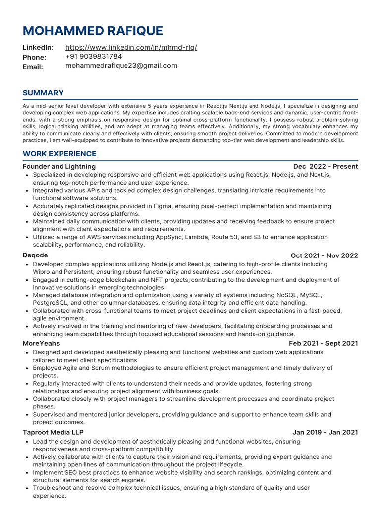 Mohammed Rafique Resume | PDF | Web Development | Computing