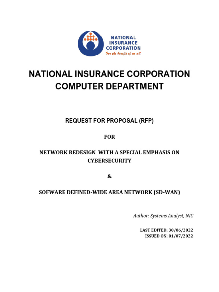 RFP Nic Network Redesign Sdwan | PDF | Computer Network | Request For Proposal