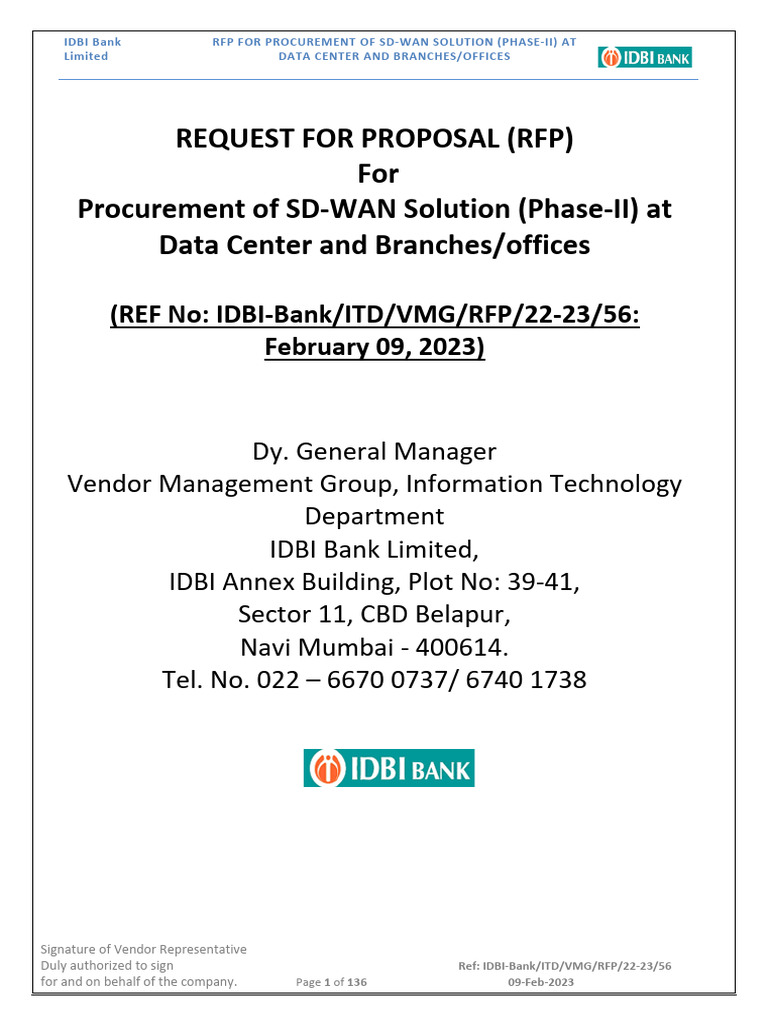 RFP For SD WAN Solution Phase II | PDF | Request For Proposal | Legal ...