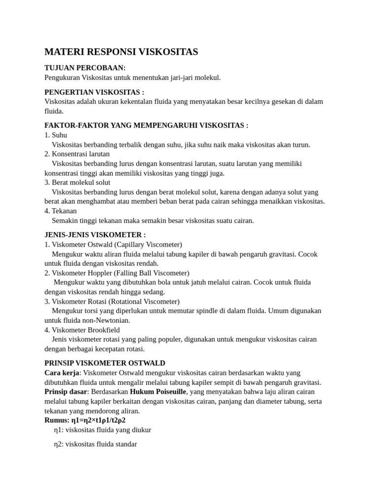 Materi Responsi Viskositas | PDF | Pengelolaan Keuangan & Uang | Filsafat