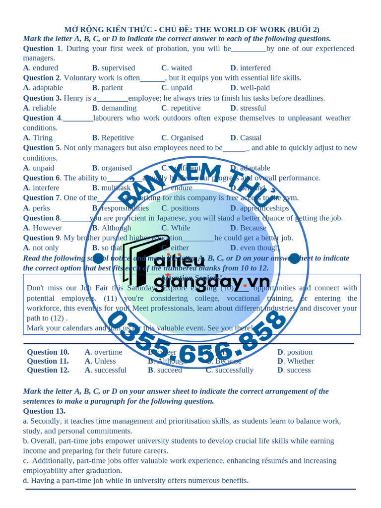 MỞ RỘNG KIẾN THỨC - UNIT 5 (BUỔI 2) -HS - compressed-1716990751 | PDF | Restaurants | Apprenticeship