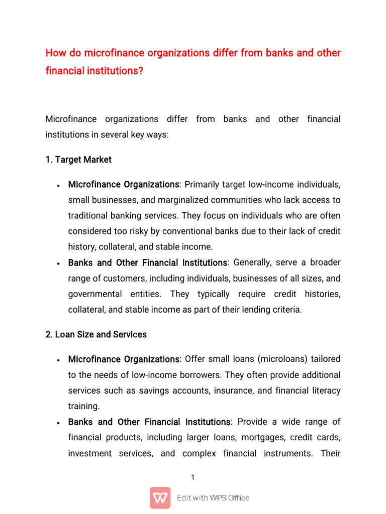 MH4 Microfinance - How Do Microfinance Organizations Differ From Banks ...