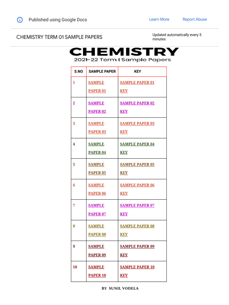 Chemistry Term 01 Sample Papers | PDF