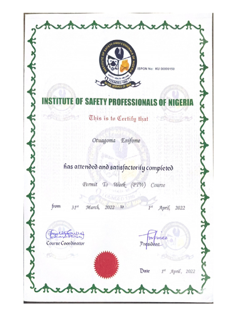 Institute of Safety Professionals of Nigeria | PDF