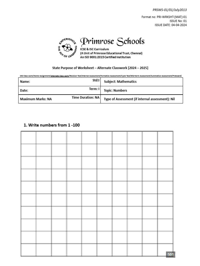 Math Worksheet 1 Pdf