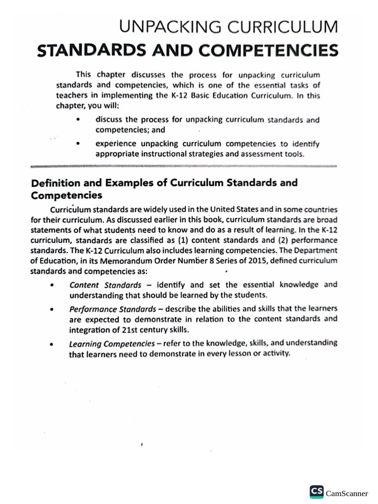 Unpacking Curriculum - Standards and Competencies | PDF
